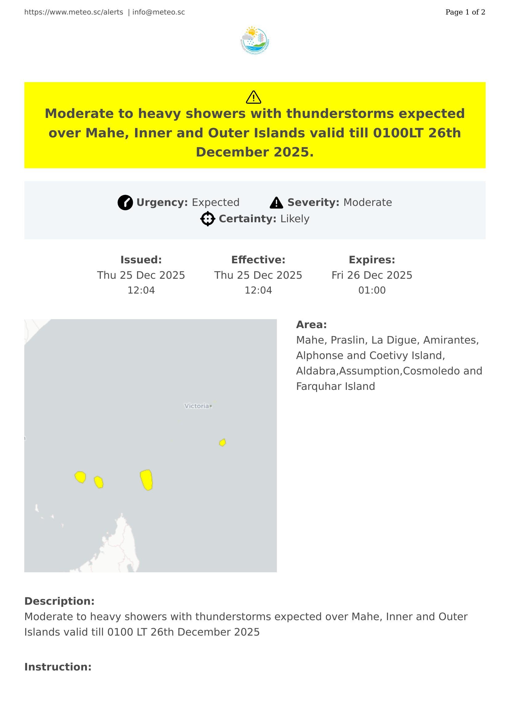 Moderate to heavy showers with thunderstorms expected over Mahe, Inner ...
